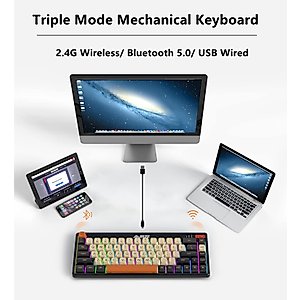 FIRSTBLOOD ONLY GAME. K690T Hot-Swappable 60% 2.4G Wireless/Bluetooth 5.0/USB Wired Triple Mode Mechanical Keyboard, 69 Keys Compact Gaming Keyboard, PBT Keycaps RGB Backlit, Brown Switch