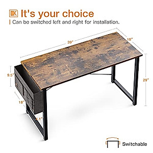 ODK Computer Writing Desk 39 inch, Sturdy Home Office Table, Work Desk with A Storage Bag and Headphone Hook, Vintage