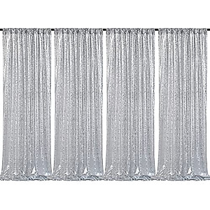 2FTx8FT Silver Glitter Sequin Curtain for Party Photography Backgrounds Wedding Backdrops Set of 4 Panels