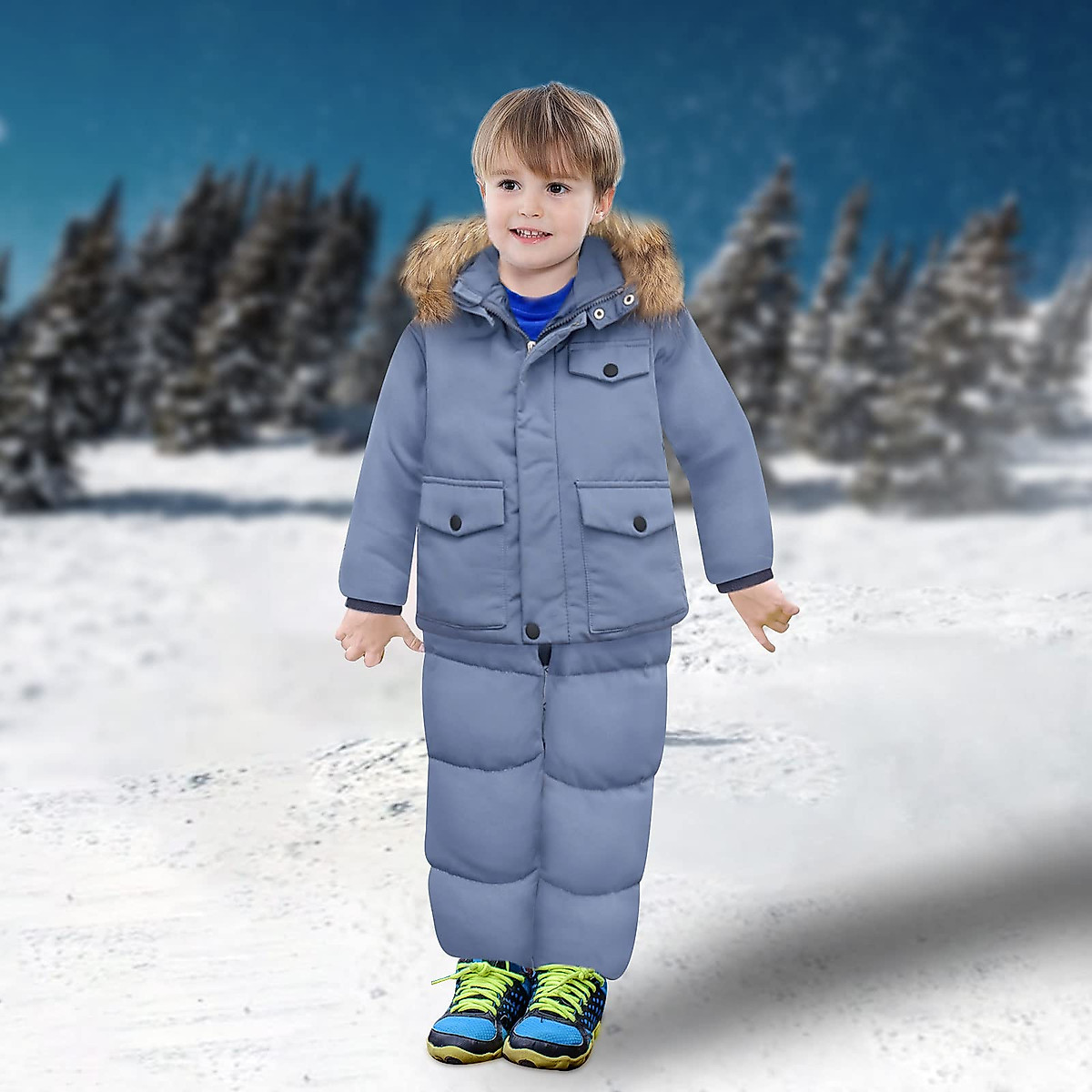 Balipig 2-piece Baby Ski-suits Winter Snowsuit with Removable Fleece Hood Nylon Outfit Down Suit for 4-5 Years