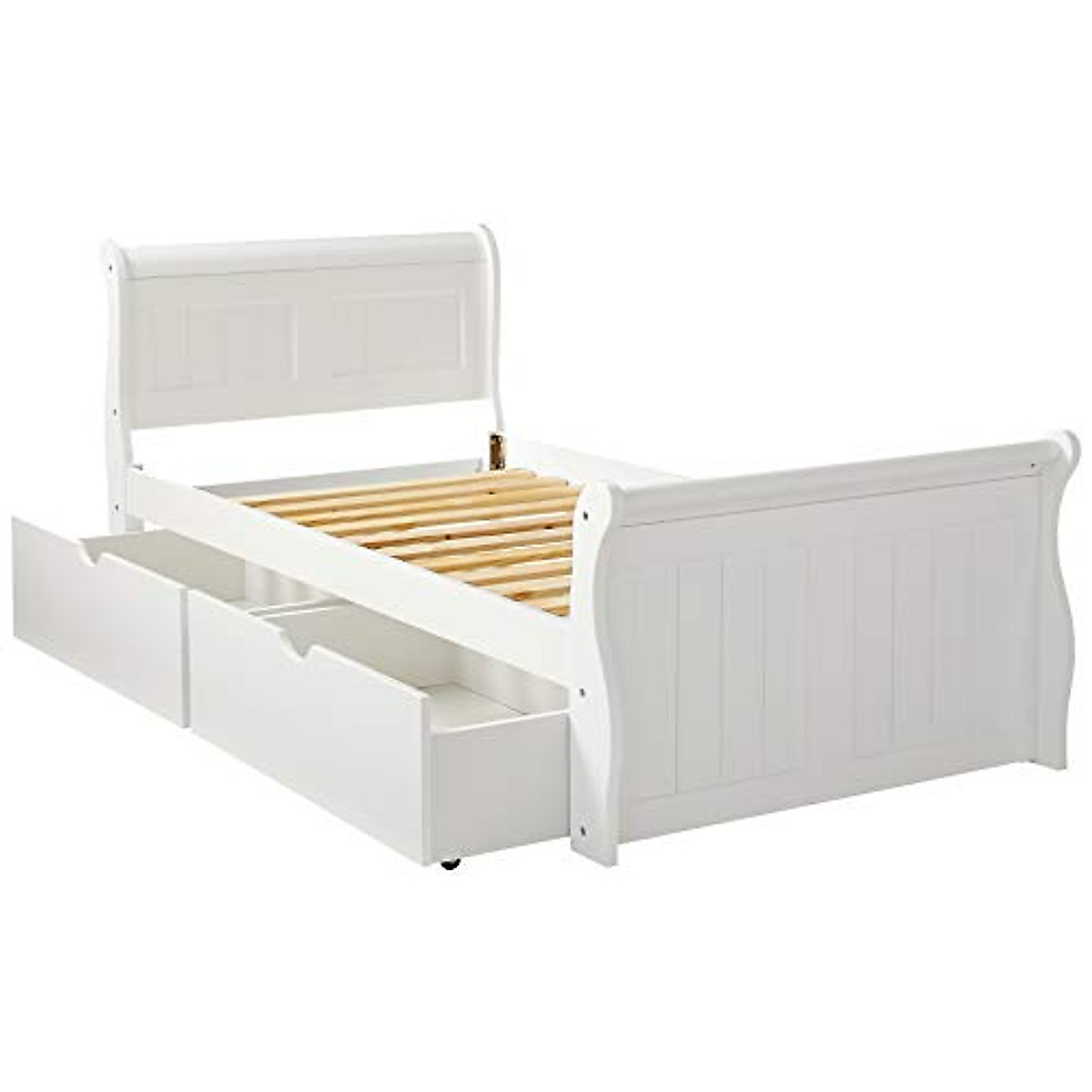 Donco Kids 325-TW_505-W Sleigh Bed with Dual Underbed Drawers, Twin, White