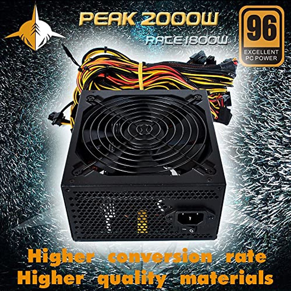 2000W Mining Power Supply Modular Mining PC Power PSU Supports 8 GPU Rig for ETH Bitcoin Ethereum Miner with Auto-Thermally Controlled Fan Supply,110V-240V Power Supply Mining Machine