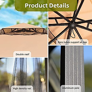 FAB BASED 10x13 Patio Gazebo with Mosquito Netting and Sand Bag - Aluminum Pole & Polyester Top, Fireproof Enclosure & Waterproof Screen Tent, Garden Pavilion for Patio, Backyard, Lawn (Khaki)