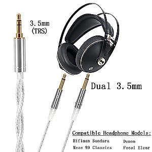 FAAEAL Copper Silver Plated Upgrade Cable,Compatible with Hifiman HE400SE HE4XX,HE-350,Meze 99 Classics,Denon AH-D9200,3.5mm to Dual 3.5mm(1/8”) Aux Cord Replacement Wire