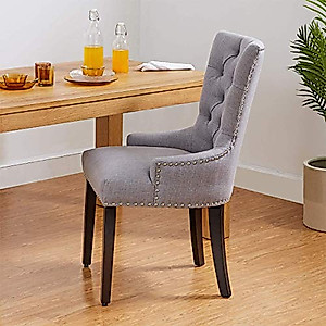 CangLong Modern Elegant Button-Tufted Upholstered Fabric With Nailhead Trim Dining Side Chair for Dining Room Accent Chair for Bedroom, Light Grey