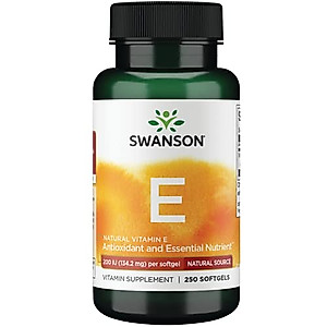 Swanson Natural Vitamin E - Natural Supplement Supporting Heart Health & Tissue Protection - Essential Nutrient Promoting Overall Health & Wellness 200 Iu (134.2 Milligrams) 250 Sgels