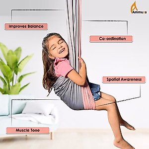 AMMUZA Indoor Sensory Swing For Kids & Adults 200lb - Therapy Swing For Autism, ADHD, Aspergers - Indoor Hammock Kids Swing, Calming Relaxing 360° Adjustable Sensory Toys Gifts (Pink & Grey)