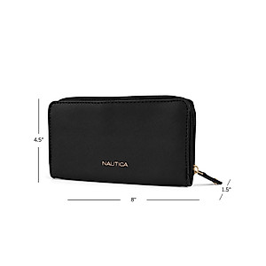 Nautica Bulk Cargo Womens RFID Wallet Clutch Zip Around Organizer (Black)
