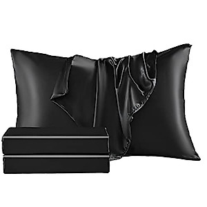 Koreyoshi 4 Pcs Satin Sheets - Luxury Silk Silky Super Soft Extra deep Pocket King Sheet Sets - Wrinkle & Fade Free - Fitted Sheet, Flat Sheet, Pillow Cases (Black, California King)