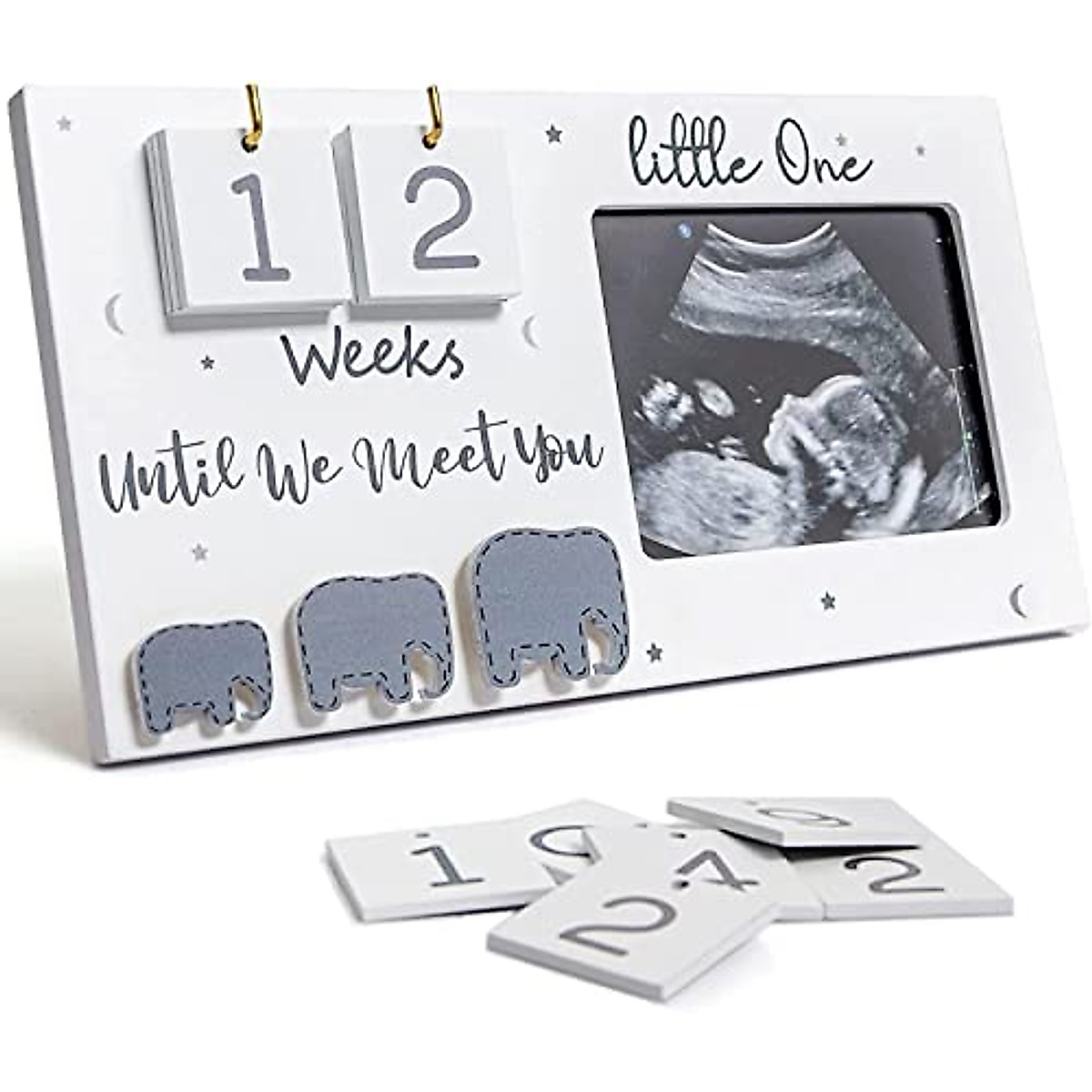 Sonogram Picture Frame, Ultrasound Photo Frame with Baby Countdown Weeks, Baby Announcement, Elephant Nursery Decor for Birth Information, Expecting Parents to be Unique Gifts for Pregnant Women