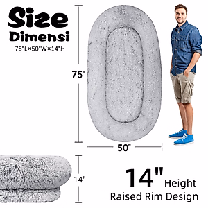 Large Dog Bed 75" L * 50" W * 14" Th Dog Beds for Large Dogs Giant Dog Bed Human Size Dog Bed for People 30D Sponge Bean Bag Bed Detachable Grey