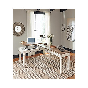 Signature Design by Ashley Realyn French Country 60" Home Office Lift Top Desk with USB Charging, Chipped White