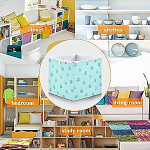 Kigai Paw Print Cube Storage Bins - 11x11x11 In Large Foldable Storage Basket Fabric Storage Baskes Organizer for Toys, Books, Shelves, Closet, Home Decor