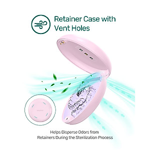 Retainer Case, VEAMOR Invisalign Case Holder,Dental Braces Case Slim Battery Powered with Protective Bag for Invisalign, Aligner - Pink