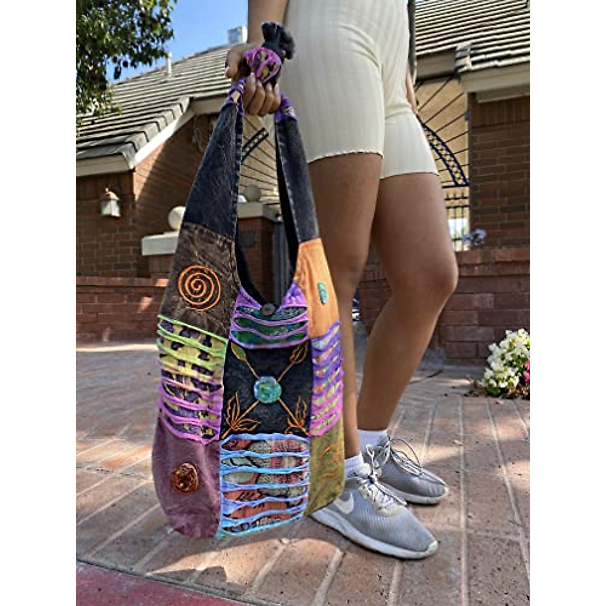 Bohemian Quilted Torn Look Razor Cut Hippie Crossbody Sling Purse Boho Handbag