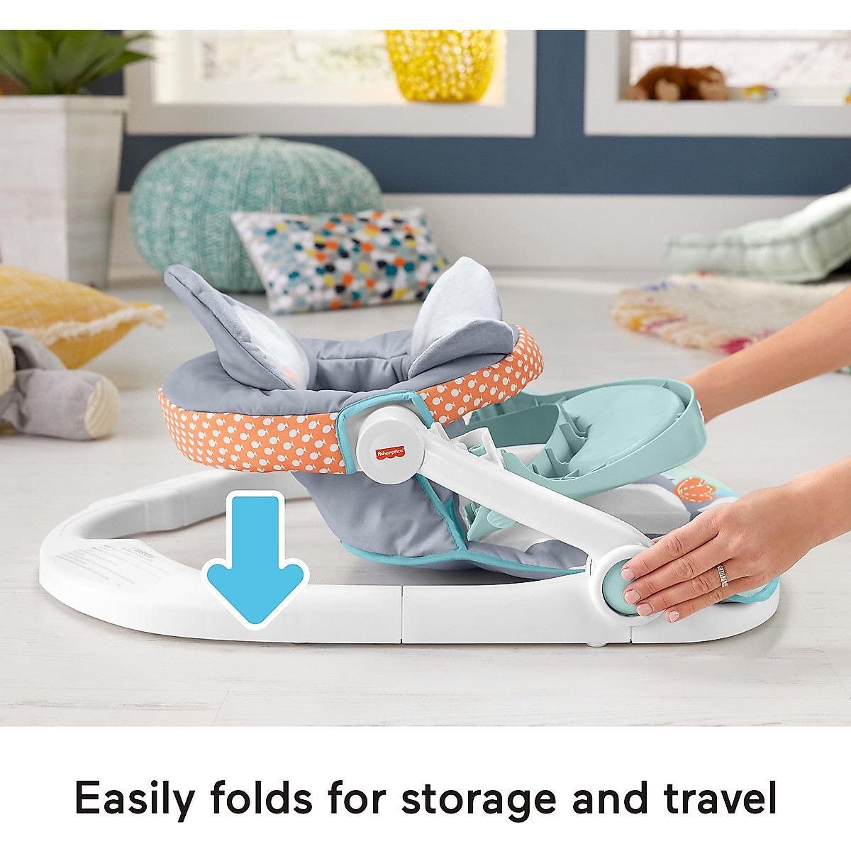 Fisher-Price Portable Baby Chair Sit-Me-Up Floor Seat With Snack Tray And Removable Toy Bar, Penguin Island