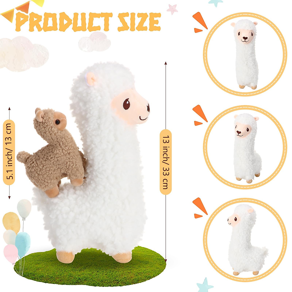 Jenaai Llama Stuffed Animals with 4 Baby Llamas Cute Alpaca Plush Set Kawaii Llama Soft Pillow Dolls for Kids Girls Birthday Wedding Anniversary Presents Home Sofa Decorations