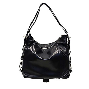 Sharif 1827 Genuine Tumbled Leather Convertible Back Pack/Hobo/Crossbody Bag (Black)