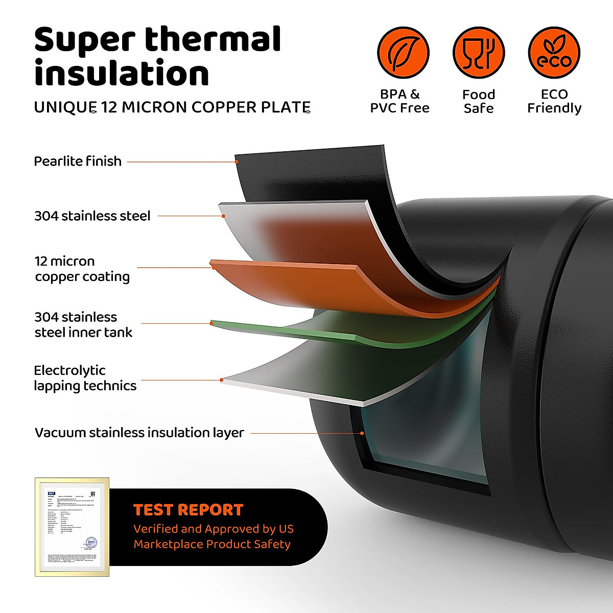 TIME4DEALS Insulated Thermos for Hot Food Kids Soup thermos Vacuum Stainless Steel 13.5oz Wide Mouth Lunch Container, Leak Proof Food Jar with Lids for School, Office, and Travel (Black)