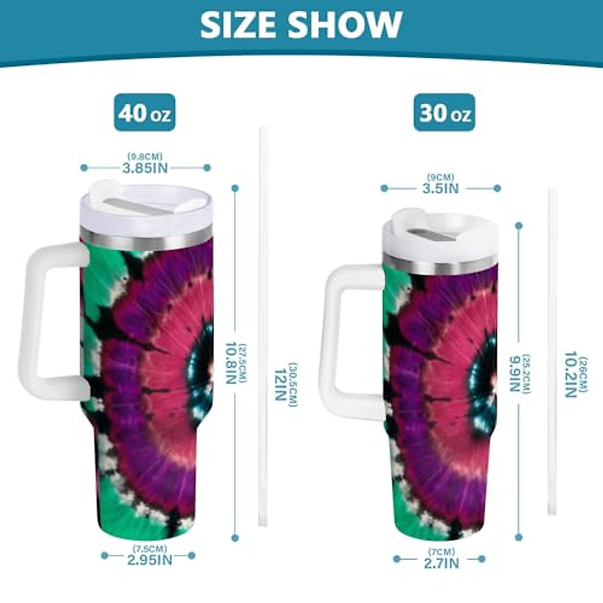 40 Oz Tie Dye Spiral Insulated Water Tumbler with Lid and Straw, Stainless Steel Tumbler