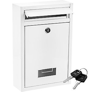 DEAYOU Mailbox with Key Lock, Steel Cover Metal Dropbox for Envelope, Letter, Home, Office Business, White