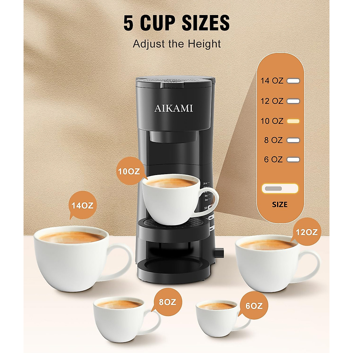 AIKAMI Single Serve Coffee Maker for K Cup & Ground Coffee with Milk Frother, 6 to 14 Oz Brew Sizes, Auto-Off Coffee Machine with Water Reservoir