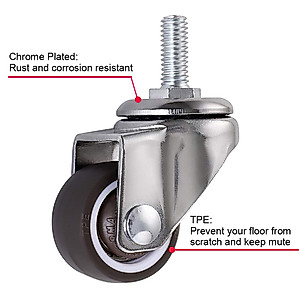 Skelang 4 Pcs 1" Swivel Stem Threaded Casters, TPE Mute Caster Wheel M6 ×15, Replacement for Carts Trolley, Baby Bed, Furniture Cabinet, Table, Total Load Capacity 99Lbs