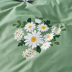JORMEY Duvet Cover Full Chrysanthemum, All Season 3 Pieces Soft and Lightweight Quilt Cover Green Bedding Set, 1 Duvet Cover and 2 Pillow Shams, Zipper Closure (80” x 90”)