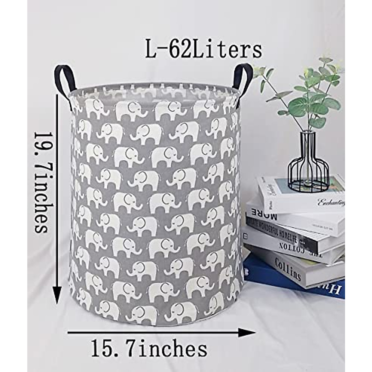 KUNRO Large Sized Storage Basket Waterproof Coating Organizer Bin Laundry Hamper for Nursery Clothes Toys (Elephant)