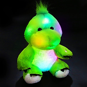 BSTAOFY 11'' Light Up Dinosaur Stuffed Animals Cute LED T-Rex Soft Plush Toy Glow in The Dark Gifts for Kids Boys Girls Valentines Birthday Holiday, Green