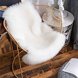 Super Soft Premium Faux Sheepskin Fur Sofa Chair Cover Plush Seat Cushion Pad Shaggy Area Rugs for Bedroom Floor, 2ft x 3ft, White