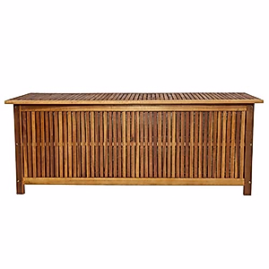 Festnight Outdoor Storage Bench Acacia Wood Garden Deck Box Storage Container Patio Backyard Poolside Balcony Furniture Decor 59" x 19.7" x 22.8" (W x D x H)