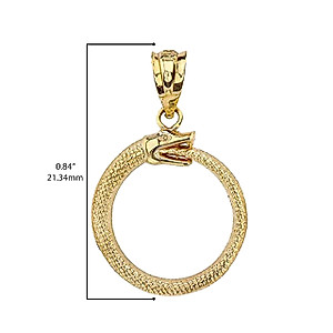 Solid 10k Yellow Gold Eternal Cycle Ouroboros Serpent Snake Pendant