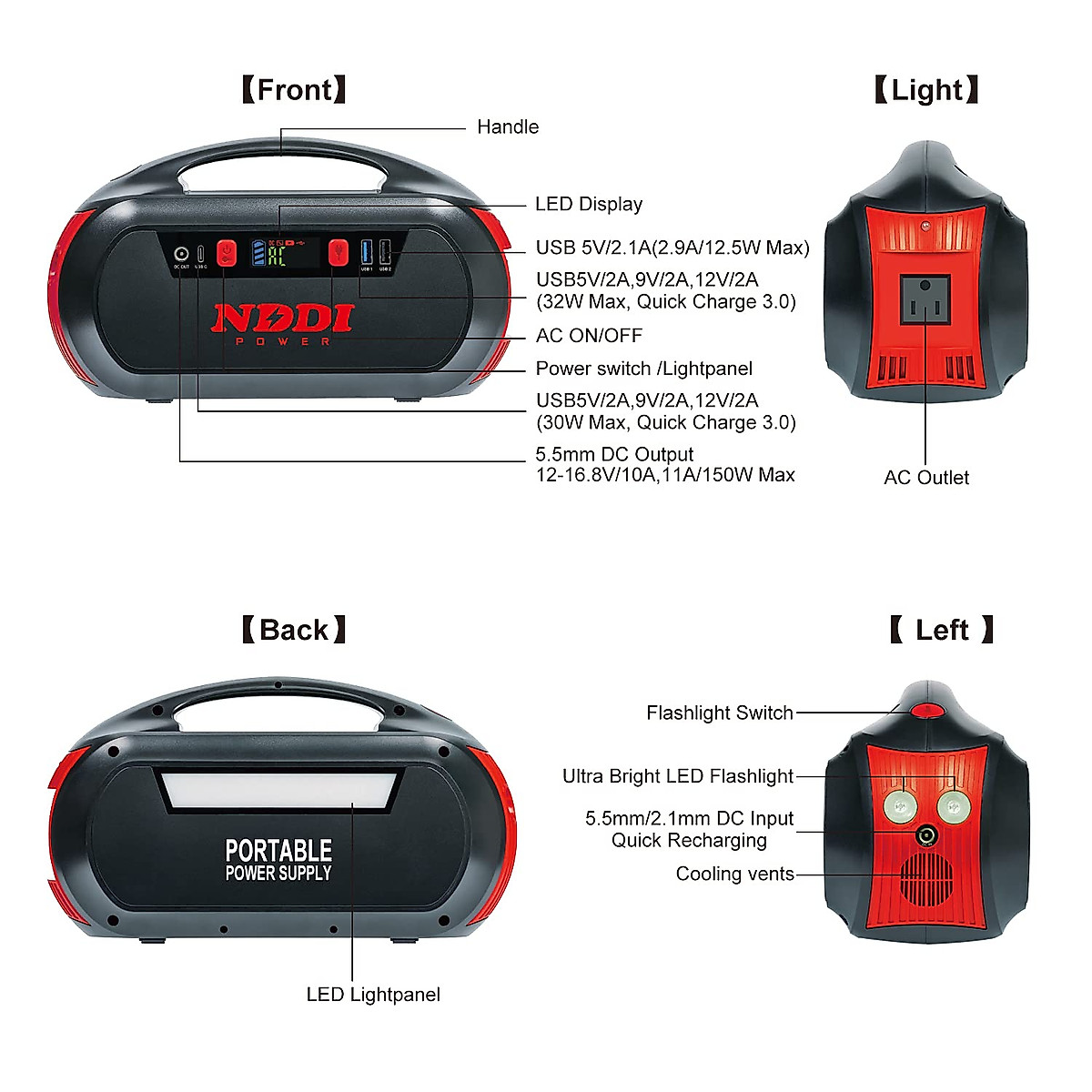 Portable Power Station, NDDI POWER 222Wh 60000mAh Camping Generator with Battery Pack AC DC Outlet and Flashlight, Portable Generators for Home Use, CPAP, Emergency Backup Supply, Hurricane, Outdoor