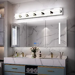 SOLFART Dimmable Modern 6 Lights Vanity Lights for Bathroom LED Bathroom Vanity Lights Over Mirror Chrome