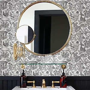 BEETAL Black and White Boho Mushroom Snail Peel and Stick Wallpaper Modern Esay Peel Off Contact Paper Vintage Self Adhesive Removable Stick on Wall Paper for Kitchen Cabinet Furniture Renter Friendly