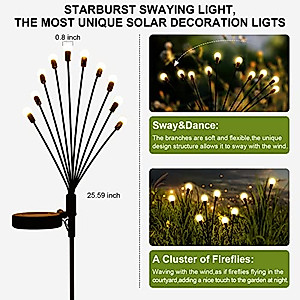 Oyxon Solar Garden Lights, 10 LEDs Solar Powered Firefly Lights, Solar Lights Outdoor Waterproof, Solar Garden Decorative Lights for Yard Patio Path Landscape, 2 Pack (10-Head Warm White)