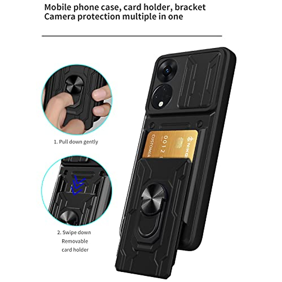 CCSmall for Oppo Reno8 T 5G Case with Slide Camera Cover, Heavy Duty Protective with Ring Kickstand & Card Holder Cell Phone Case for Oppo Reno8 T 5G LJK Red