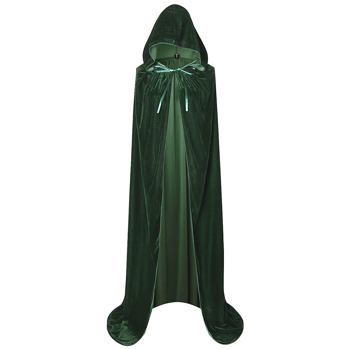 BIGXIAN Long Hooded Cloak Velvet Cape Witch Costume Halloween Costumes for Women Men (Dark Green, Large)