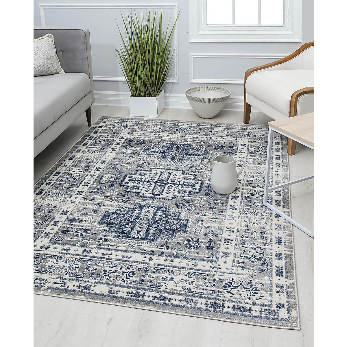 Rugs America Gallagher GL55F Inky Sundara Vintage Transitional Blue Distressed Non-Shedding Living Room Bedroom Dining Home Office Area Rug, 5'3"x7'