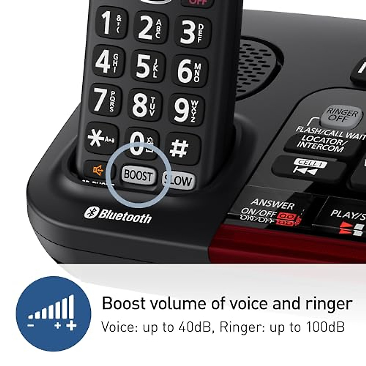 Panasonic Amplified Cordless Phone with Slow Talk, 40dB Volume Boost, 100dB Lound Visual Ringer, Hearing Aid Compatibility, Large Screen and Backlit Keypad, Link2Cell - KX-TGM430B - 1 Handset (Black)