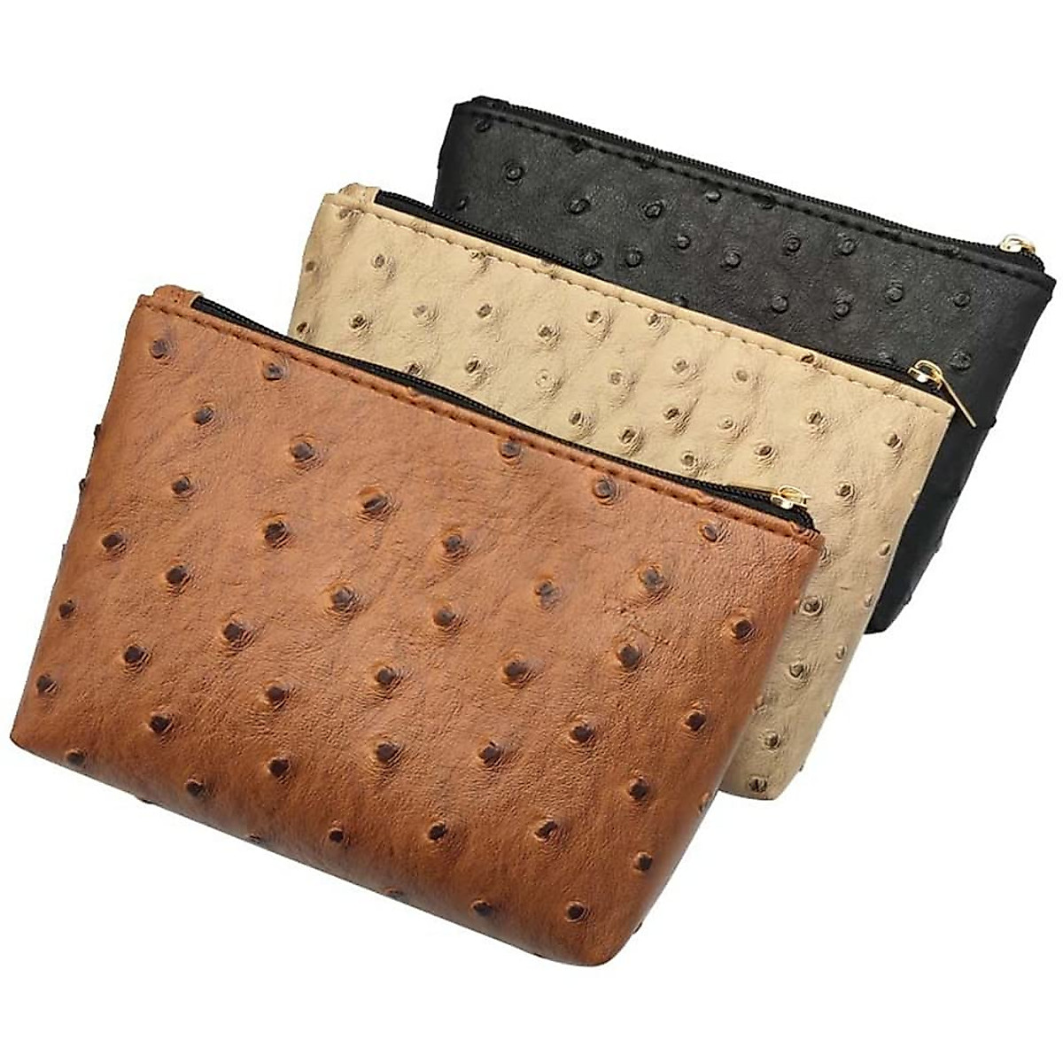 Bestmaple Portable Fashion PU Ostrich Grained Leather Coin Pouch Credit Card Holder Small Thin Wallet Travel Pouch Change Zipper Purse (Brown)
