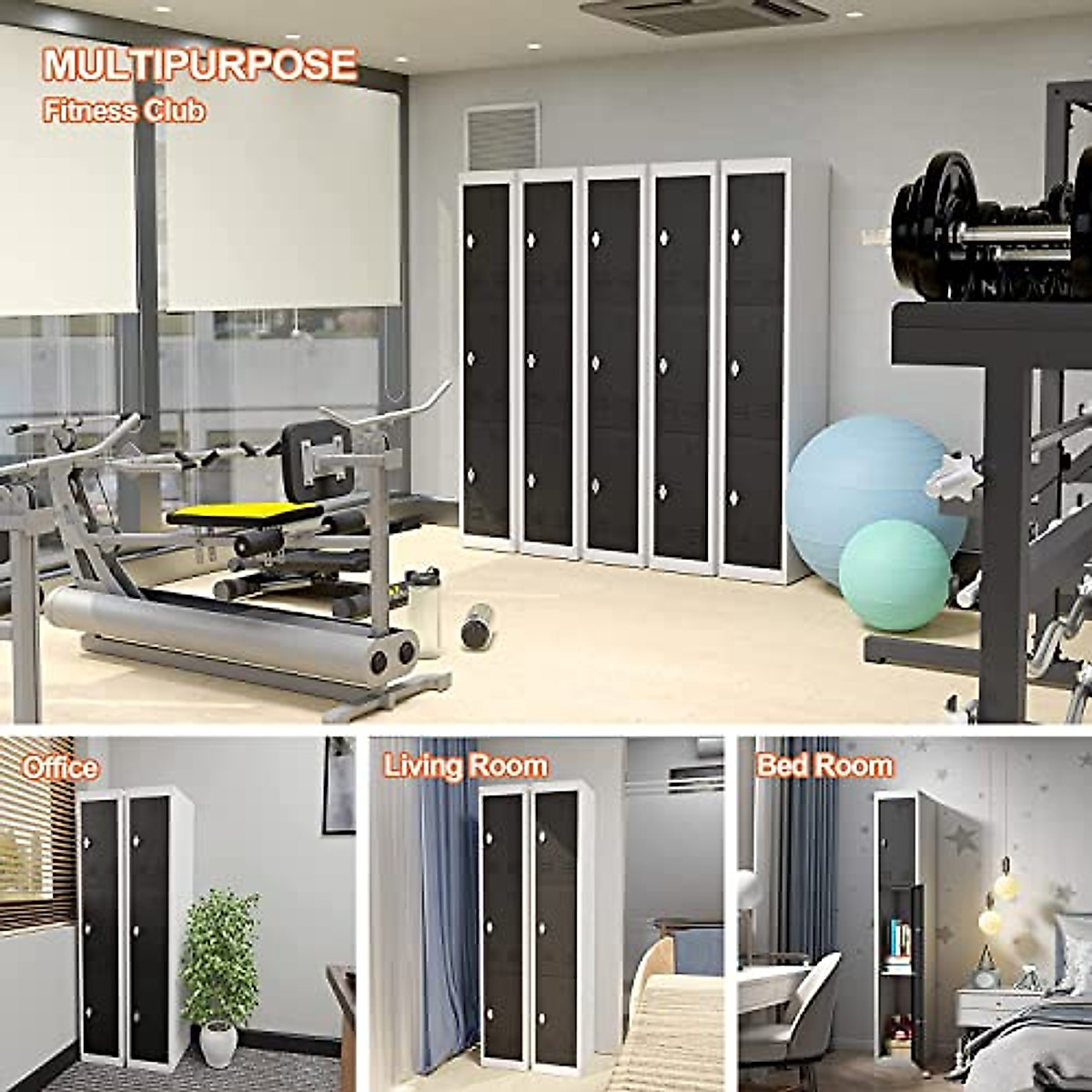 SUPEER Metal Lockers with 3 Doors,72" H Tall Steel Storage Lockers for Employees,Locker Storage Cabinets for School, Gym, Home, Office