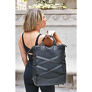 Joan & David Casual Sport Nylon 18" Convertible Workbook Backpack, Shopper Tote, Luggage Strap, Bottle Holder and Adjustable Back Straps with TSA Approved Bottles for Daily Use Travel Work Bag (Black)
