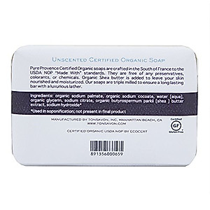 Pure Provence Certified Organic Triple Milled Unscented Soap | Shea Butter | Sensitive Skin | Extra-Gentle Luxury Full Size Bar | Made in France | 5.3oz (150g) Soaps (3 Bars)