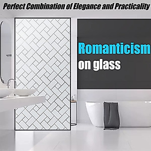 Frosted Lattice Window Privacy Film Frosted Glass Covering Static Cling Window Sticker Decorative Glass Window Cling Anti-UV Non Adhesive for Home Bathroom Office (17.5Inch X 16.4Feet)