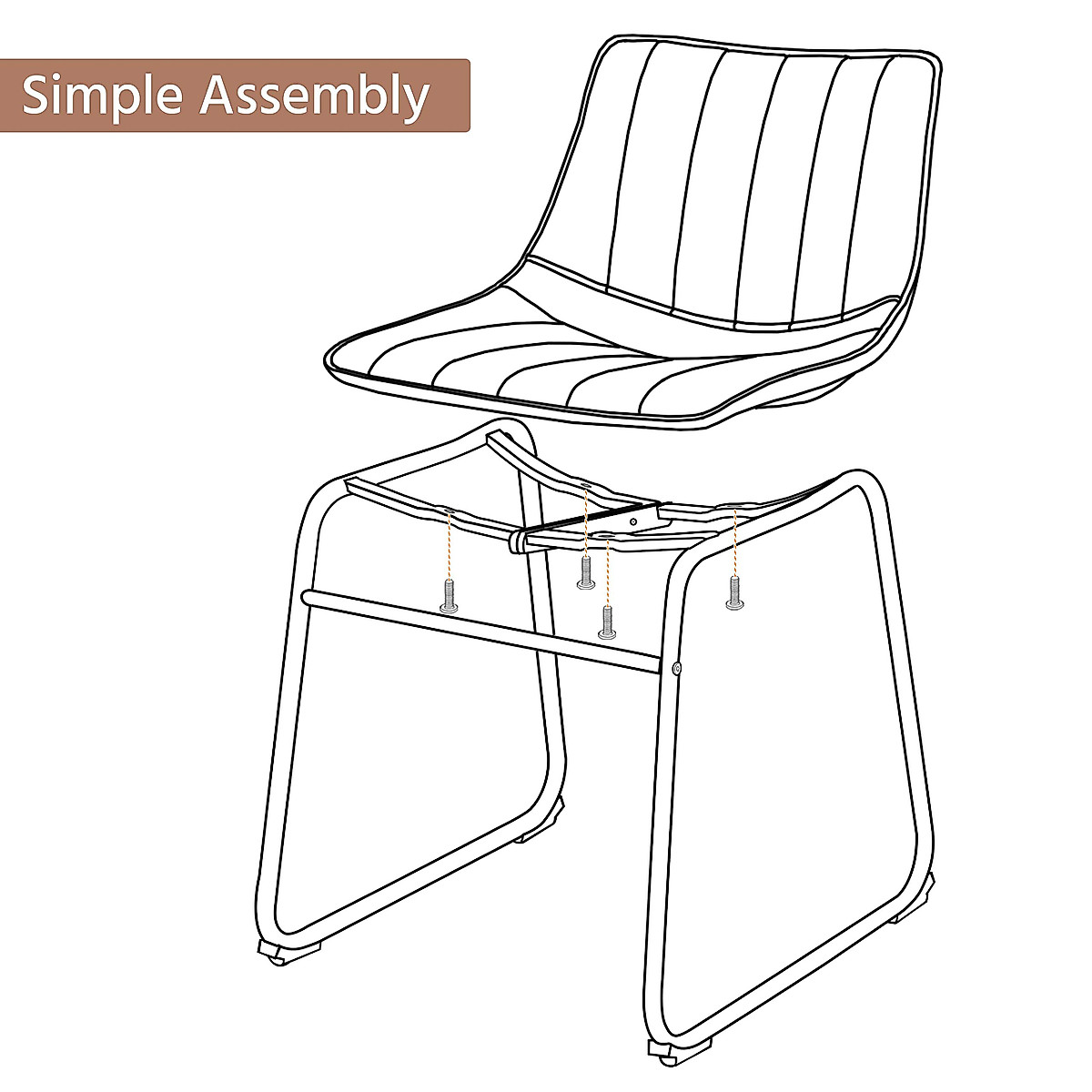 Yaheetech PU Leather Dining Chairs 18" Armless Chairs Indoor Upholstered Kitchen Dining Room Chairs with Metal Legs, Set of 2, Brown