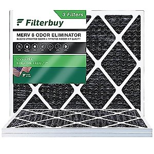 Filterbuy 20x25x1 Air Filter MERV 8 Odor Eliminator (3-Pack), Pleated HVAC AC Furnace Air Filters Replacement with Activated Carbon (Actual Size: 19.50 x 24.50 x 0.75 Inches)