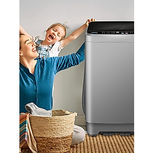 KRIB BLING 25 lbs Full Automatic Washing Machine with LED Display Compact Washing Machine with Drain Dump, 10 Wash Programs and 8 Water Levels Ideal for Dorms, Apartments, RV, Grey