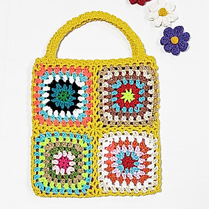 White Granny Square Handmade Crochet Flowers Shoulder Vintage Style Tote Bag Romantic Handbags Diy Kintting 01Sky blue
